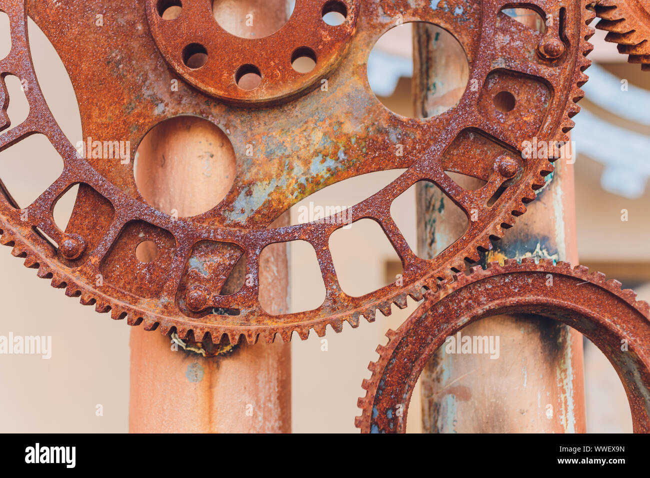 Mechanical collage made of clockwork gears rust Stock Photo - Alamy