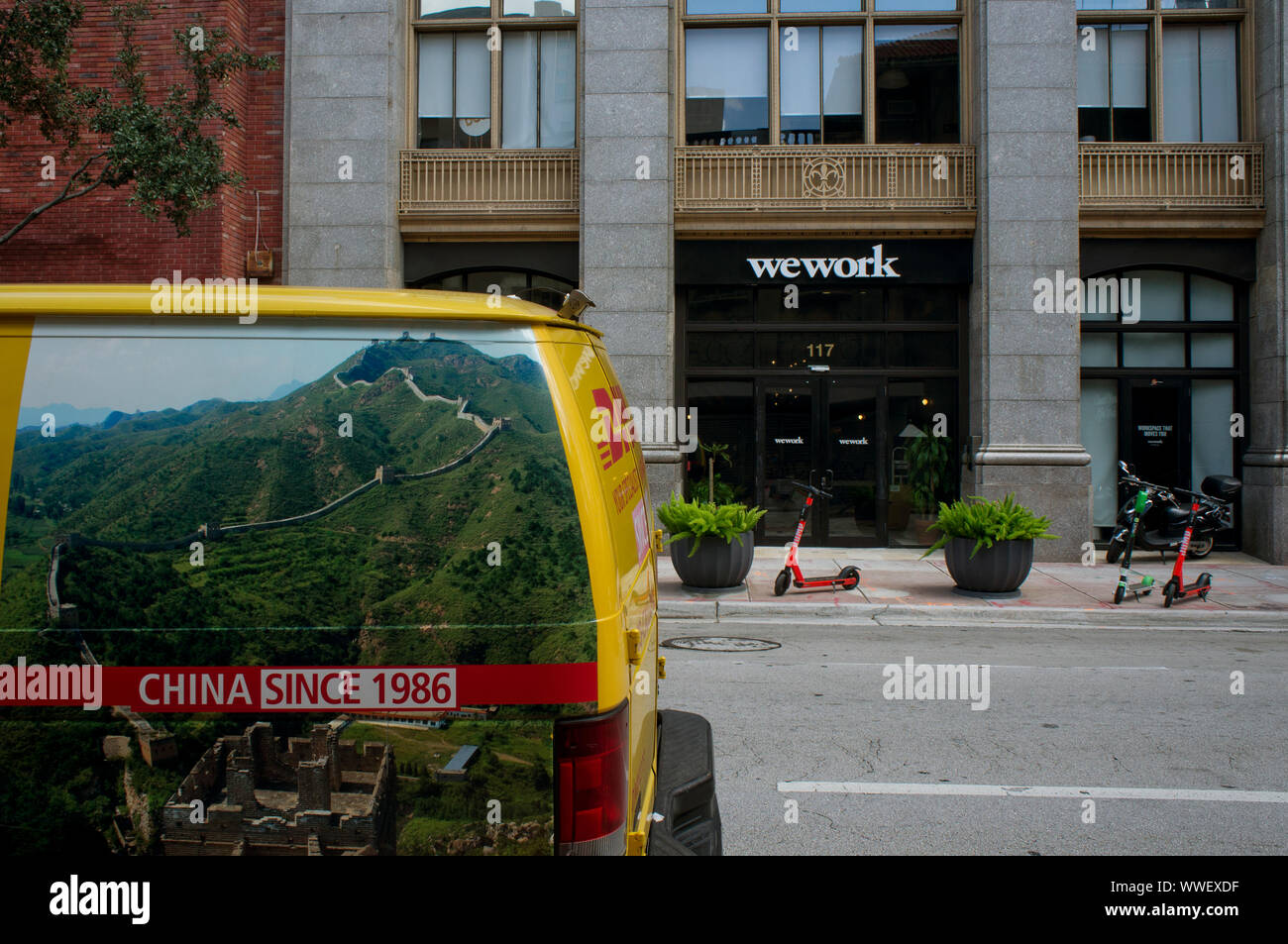 View on NW 1st Street in Downtown Miami with Wework offices housed in ...