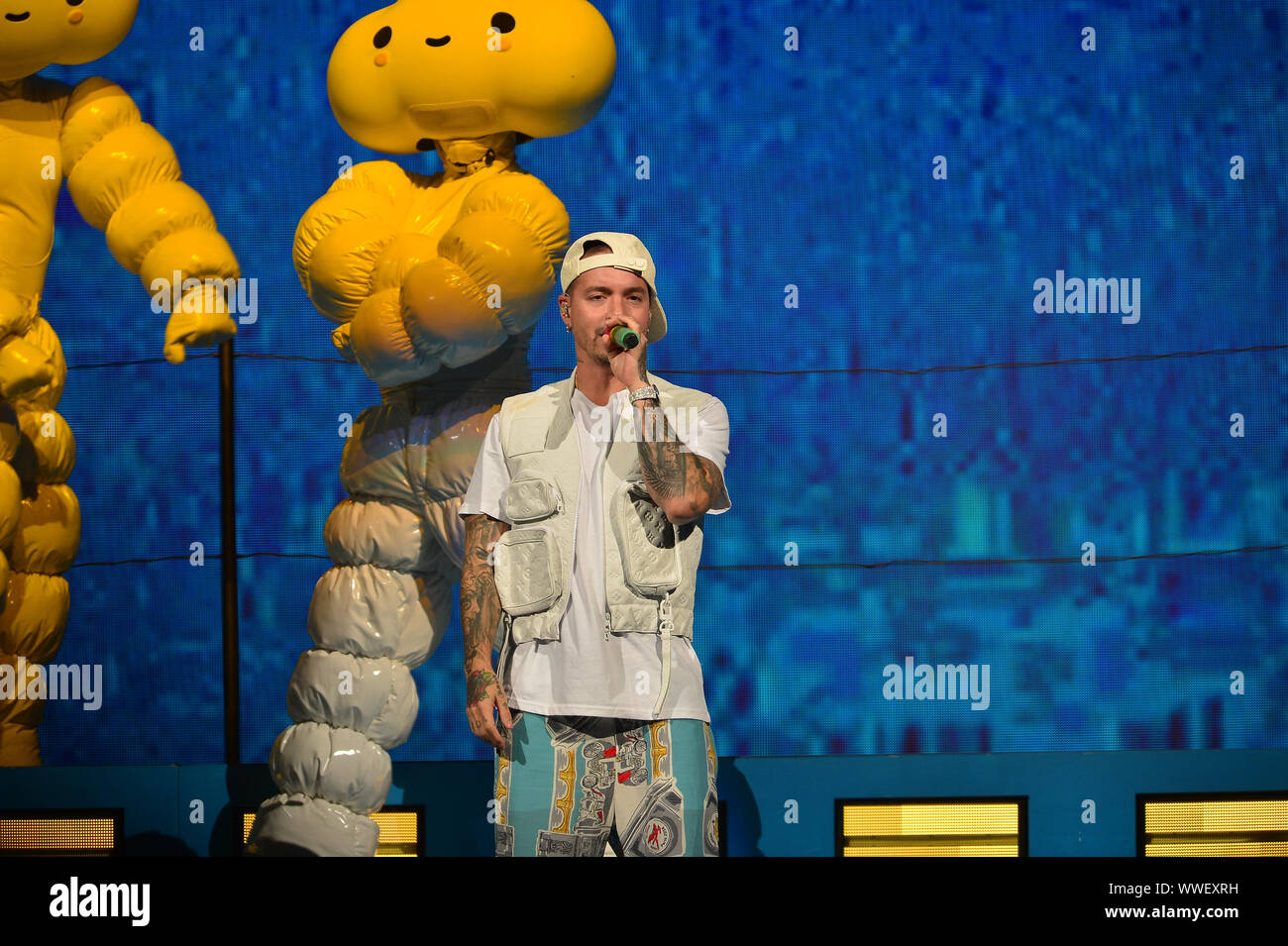 Miami, FL, USA. 14th Sep, 2019. J Balvin performs during his "ARCOIRIS ...