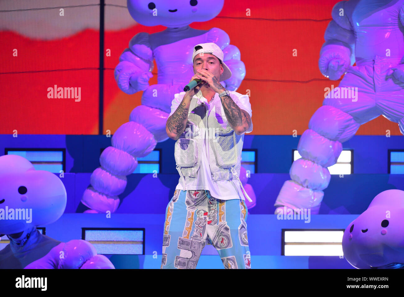 Miami, FL, USA. 14th Sep, 2019. J Balvin performs during his "ARCOIRIS ...