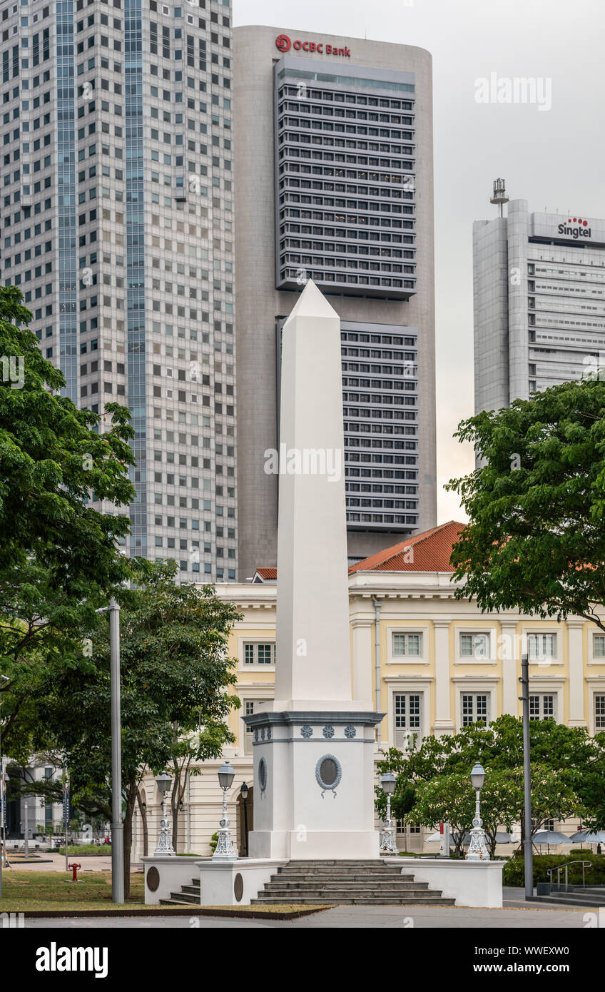 Singapore - March 20, 2019: White tall Dalhousie Obelisk on pedestal in ...