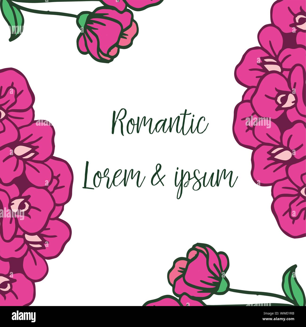 Cute pink wreath frame, for design wedding card romantic. Vector Stock ...