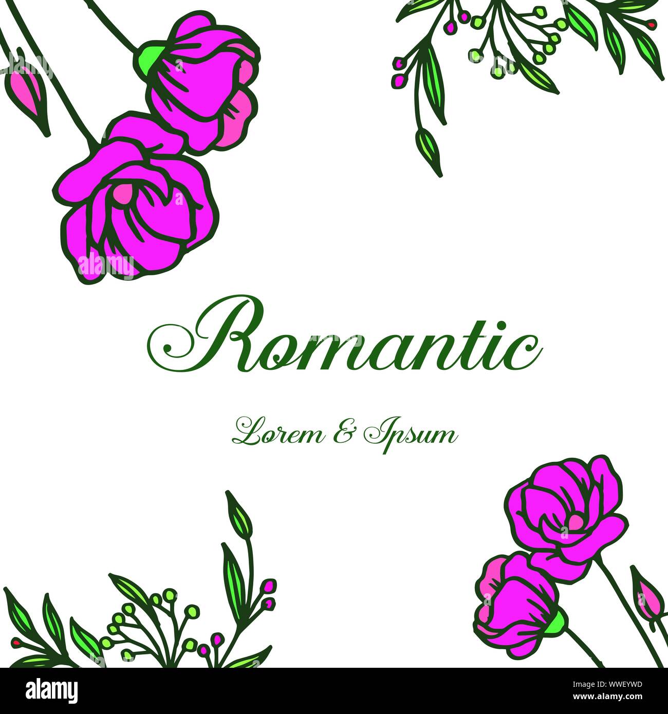 Cute pink wreath frame, for design wedding card romantic. Vector Stock ...