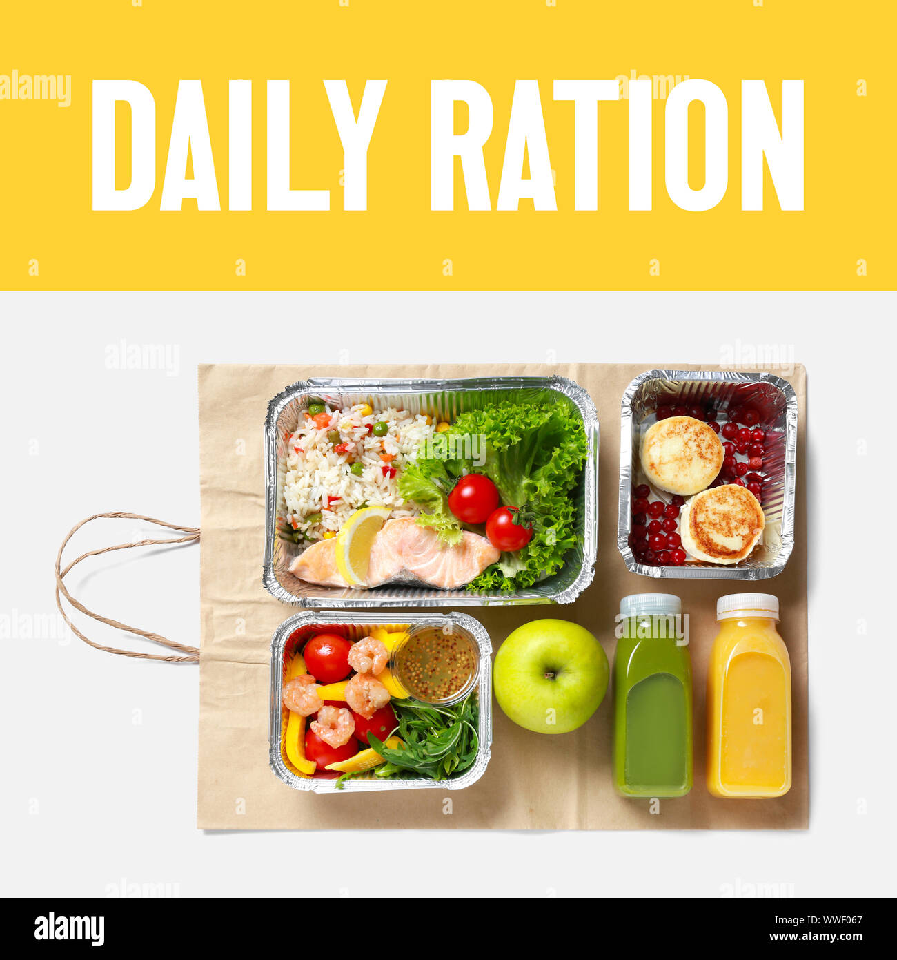 Containers with daily ration for delivery on white background Stock ...