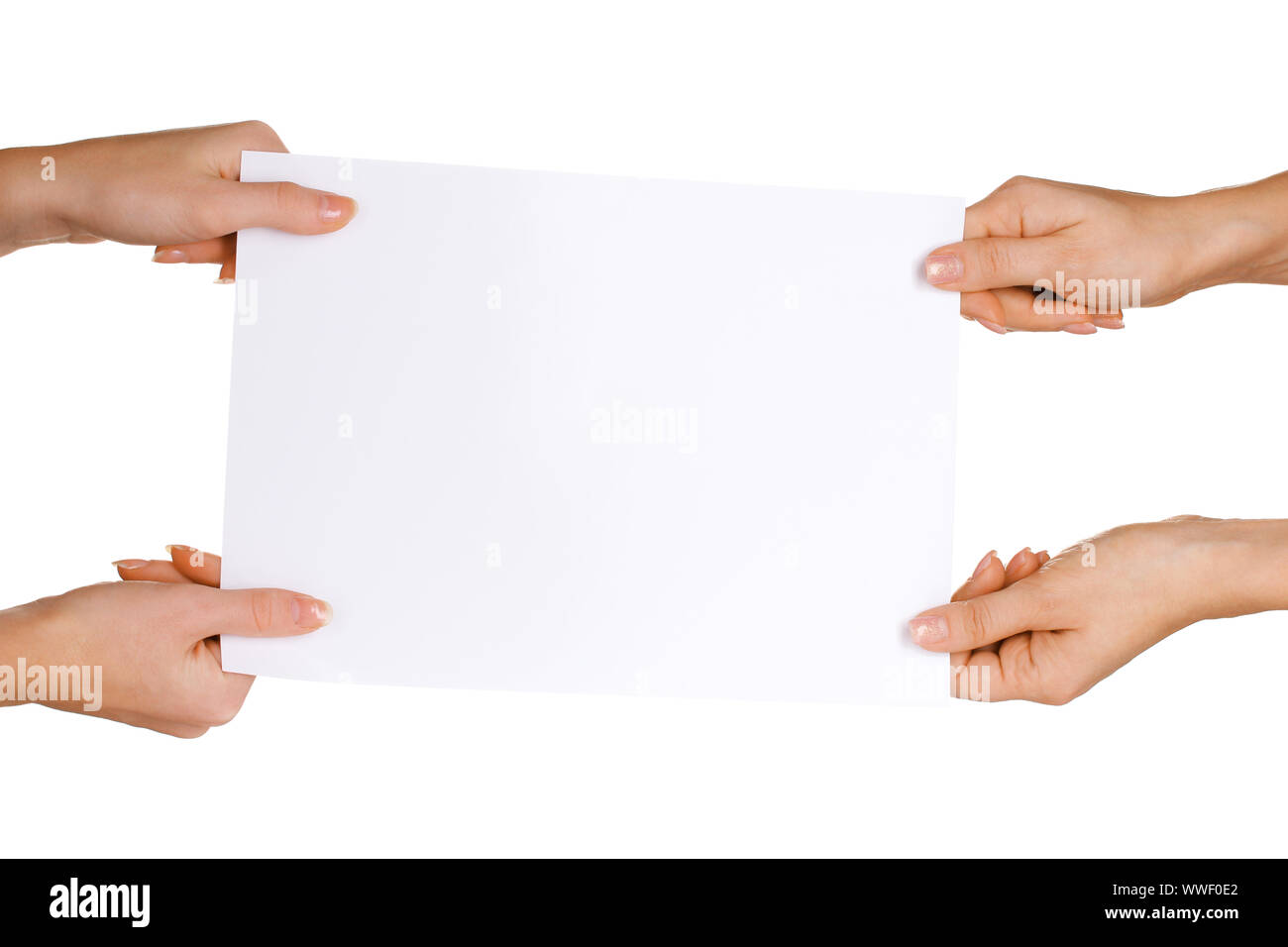 Hands and paper isolated on white Stock Photo - Alamy