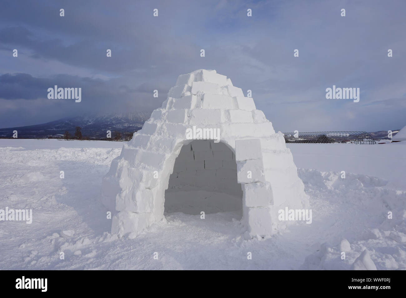 An igloo in a snowy landscape taken in Niseko, Hokkaido, Japan Stock ...