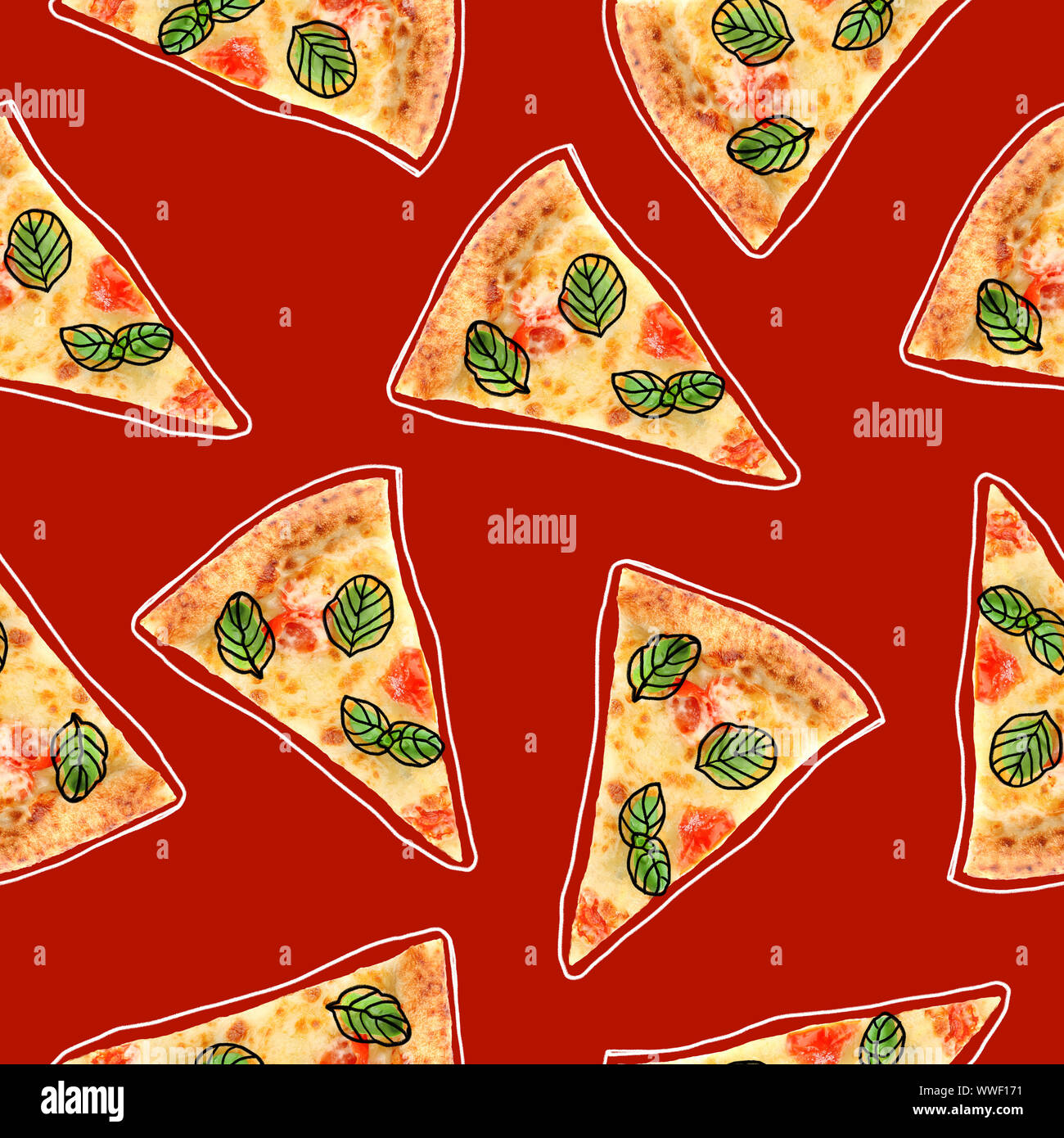 Slices of delicious pizza on red background Stock Photo - Alamy