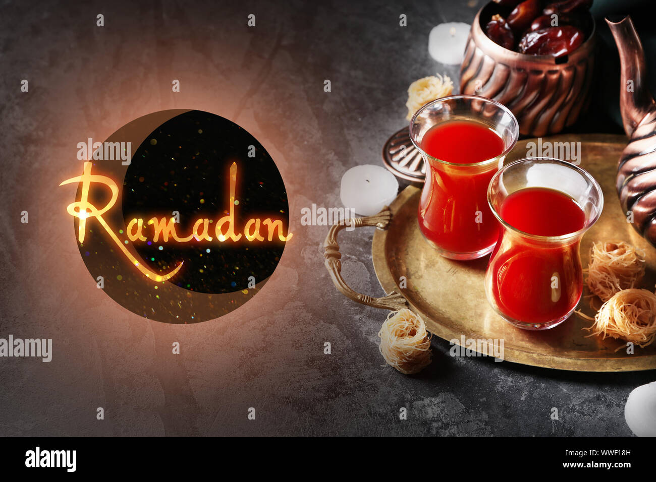 Composition with tasty Turkish tea on table. Ramadan celebration Stock ...