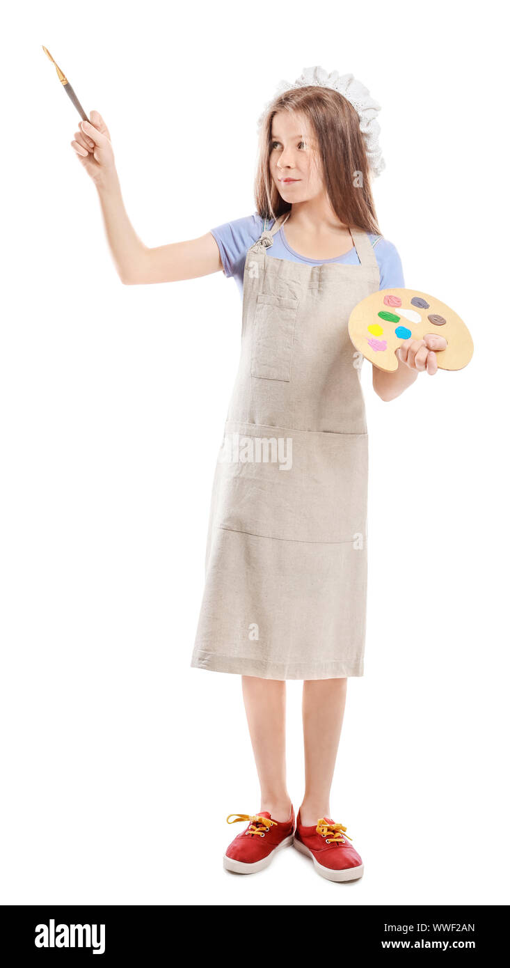 Cute little artist on white background Stock Photo - Alamy