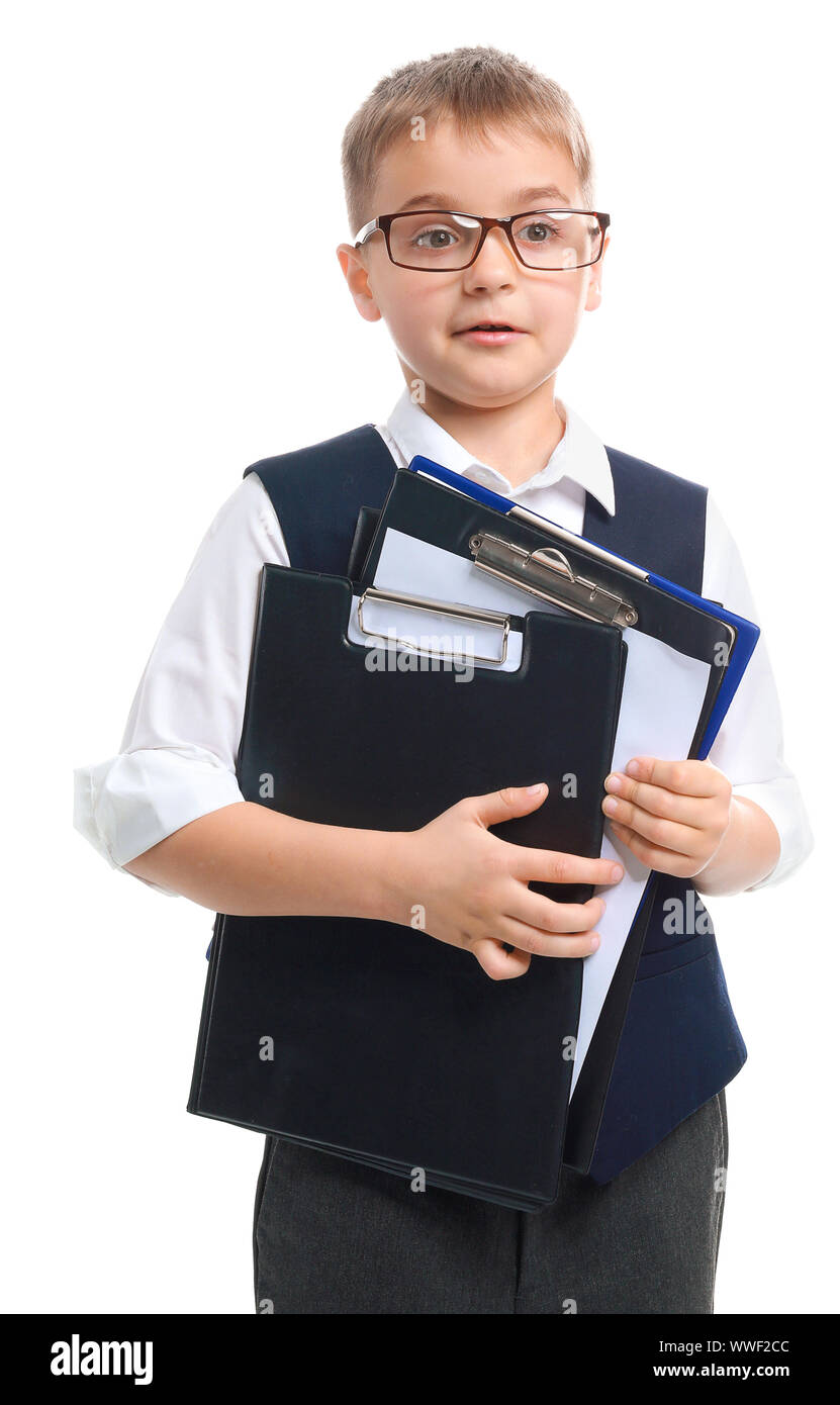 Cute little businessman on white background Stock Photo - Alamy