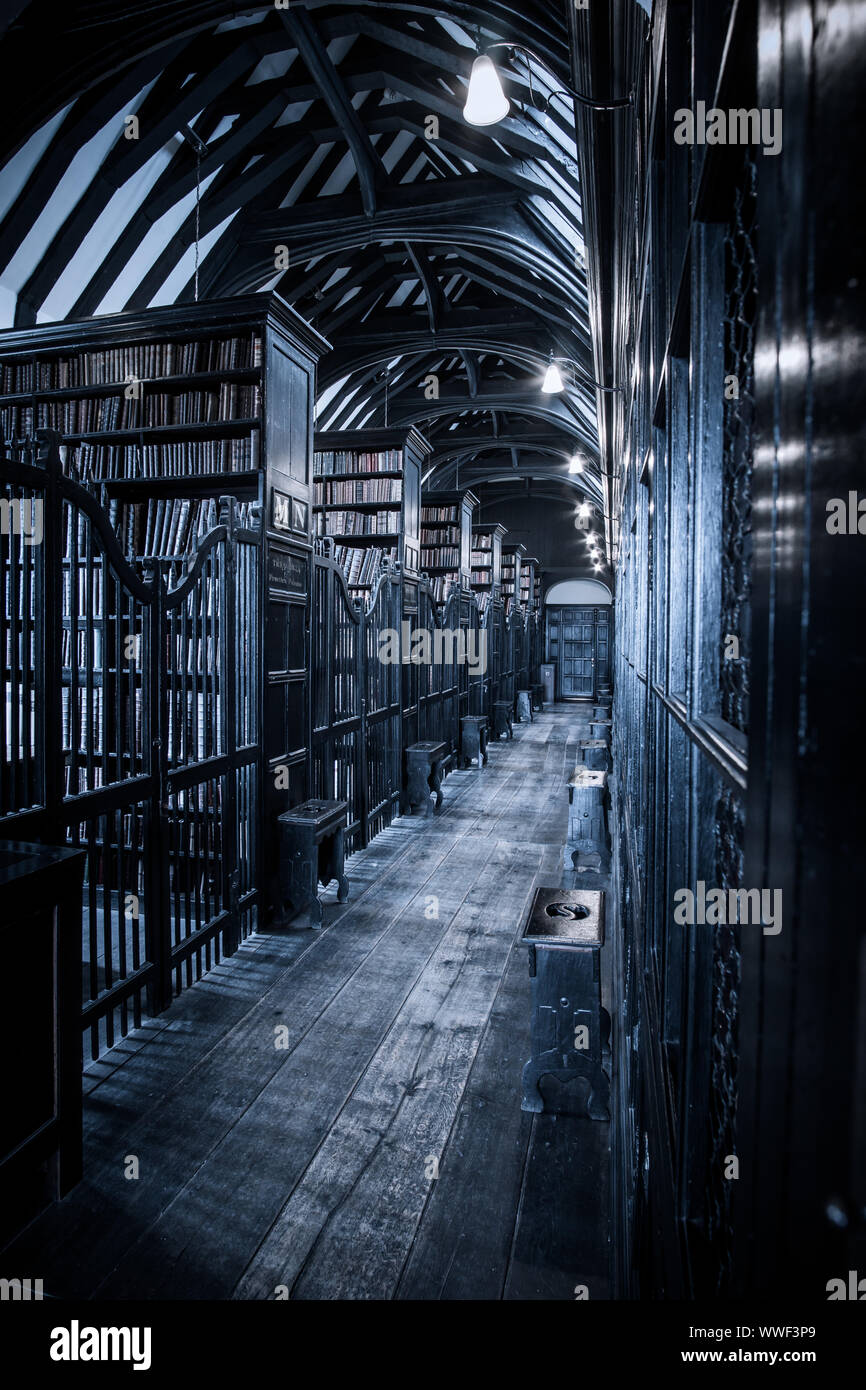 Interior view of Chetham's Library, Manchester Stock Photo - Alamy
