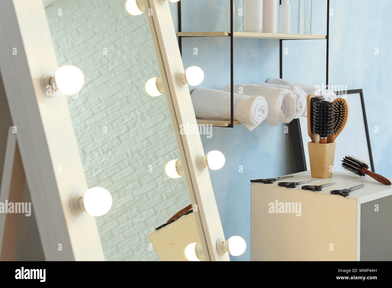 Interior of modern hairdressing salon Stock Photo - Alamy