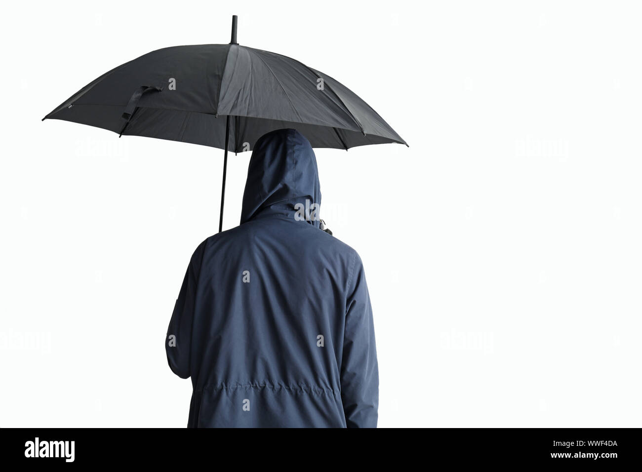 Handsome man with umbrella on white background, back view Stock Photo ...