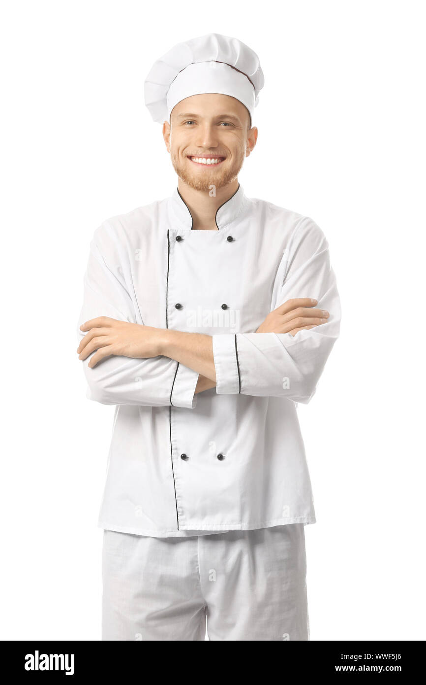 Handsome male chef on white background Stock Photo - Alamy