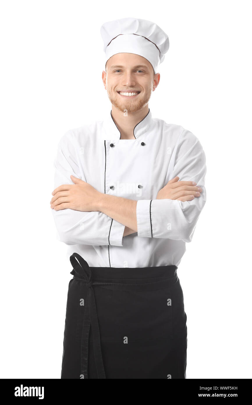 Handsome male chef on white background Stock Photo - Alamy