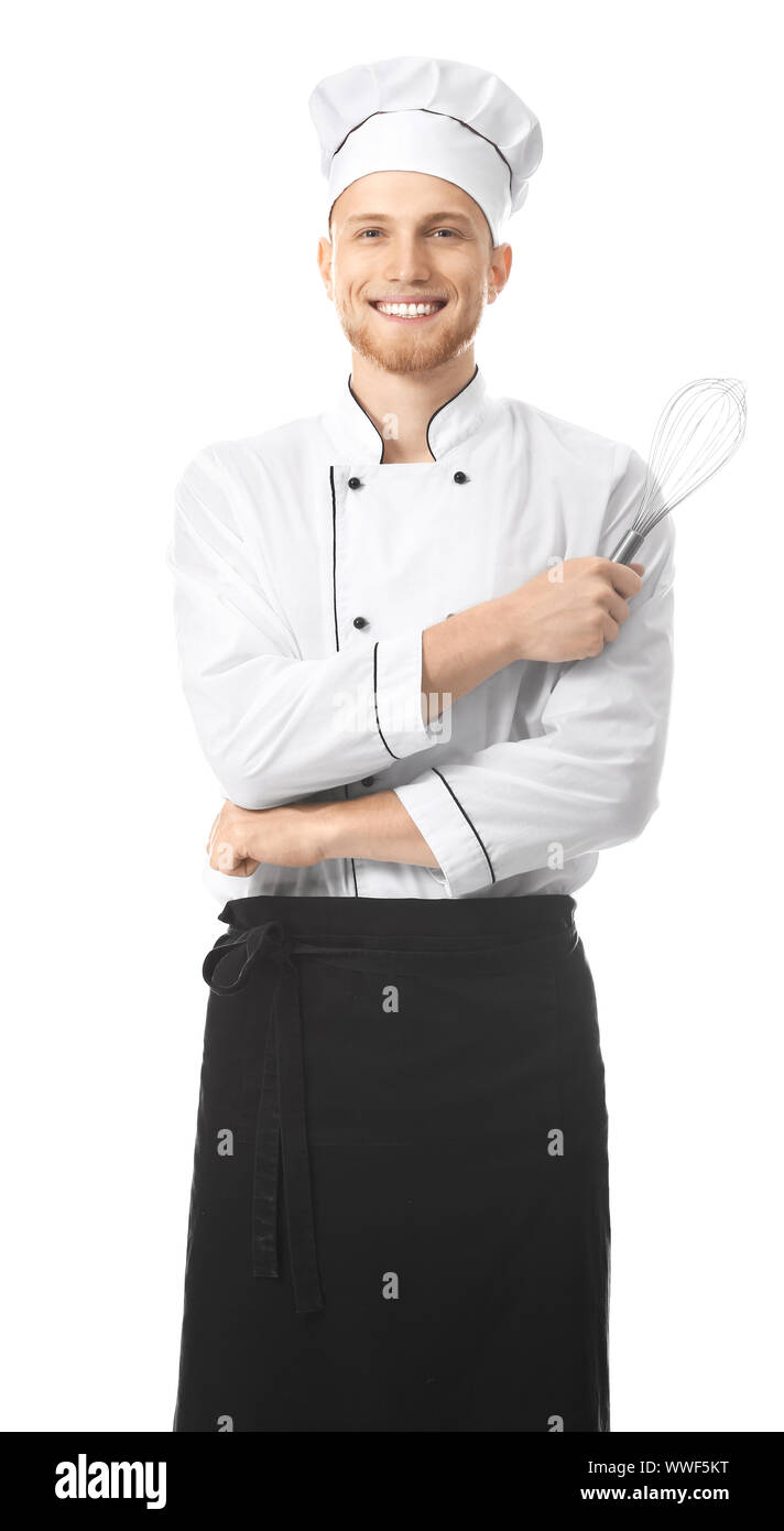 Handsome male chef on white background Stock Photo - Alamy