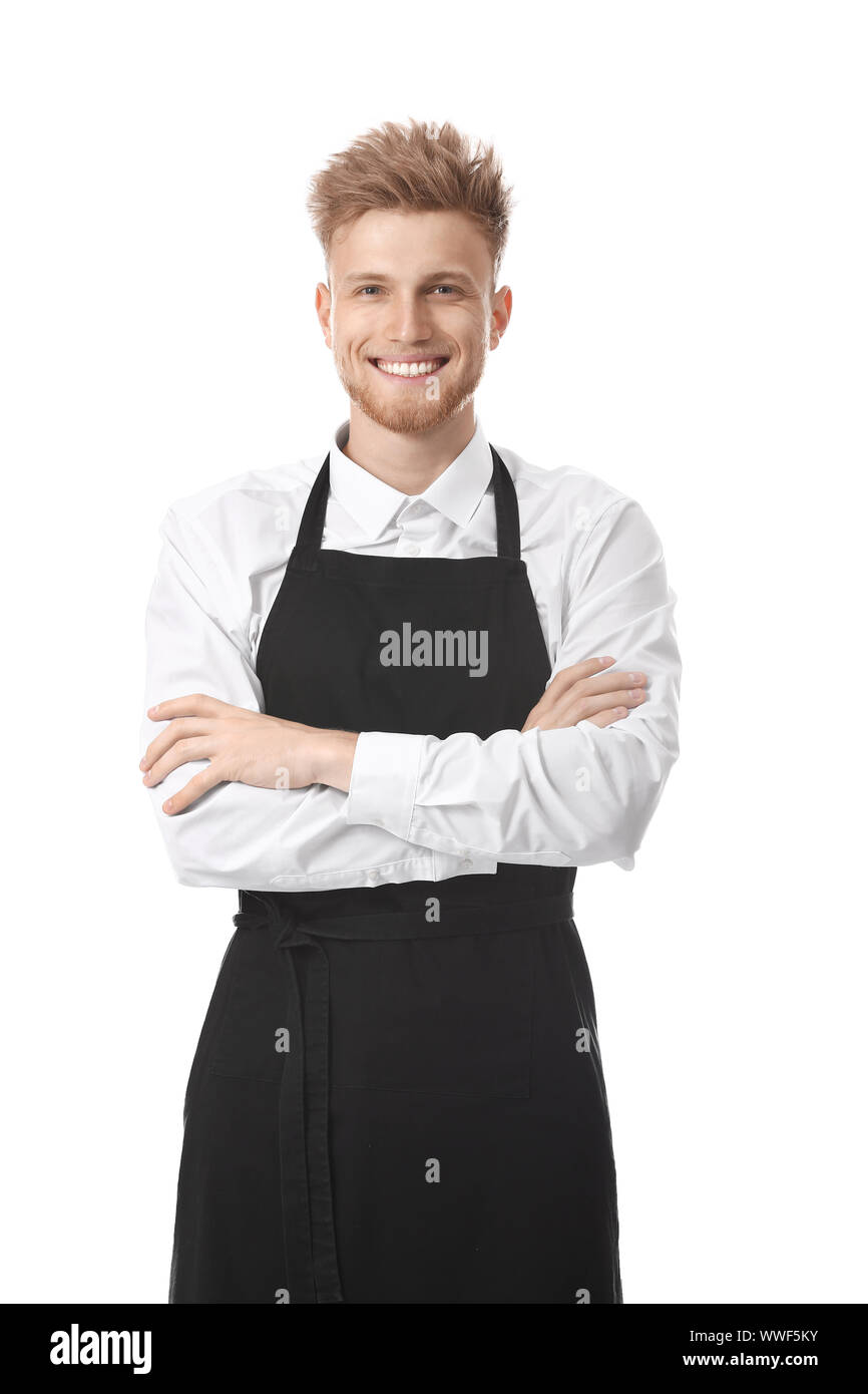 Handsome male chef on white background Stock Photo - Alamy