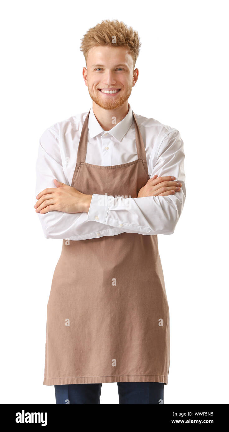 Handsome male chef on white background Stock Photo - Alamy