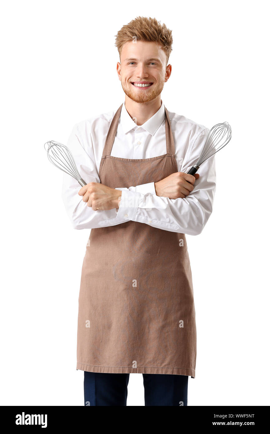 Handsome male chef on white background Stock Photo - Alamy