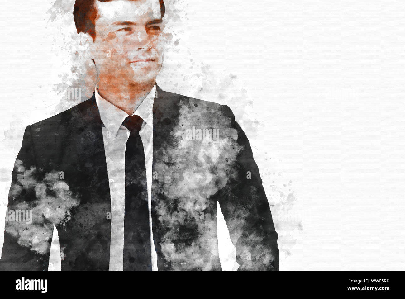 Abstract business man portrait on watercolor illustration painting ...