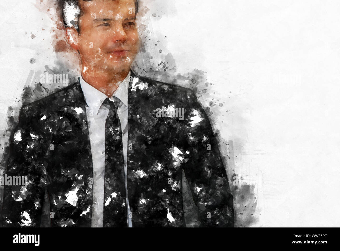 Abstract business man portrait on watercolor illustration painting ...
