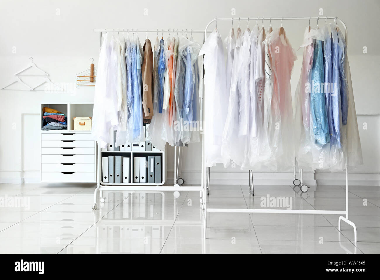 Interior of modern dry-cleaner's Stock Photo - Alamy