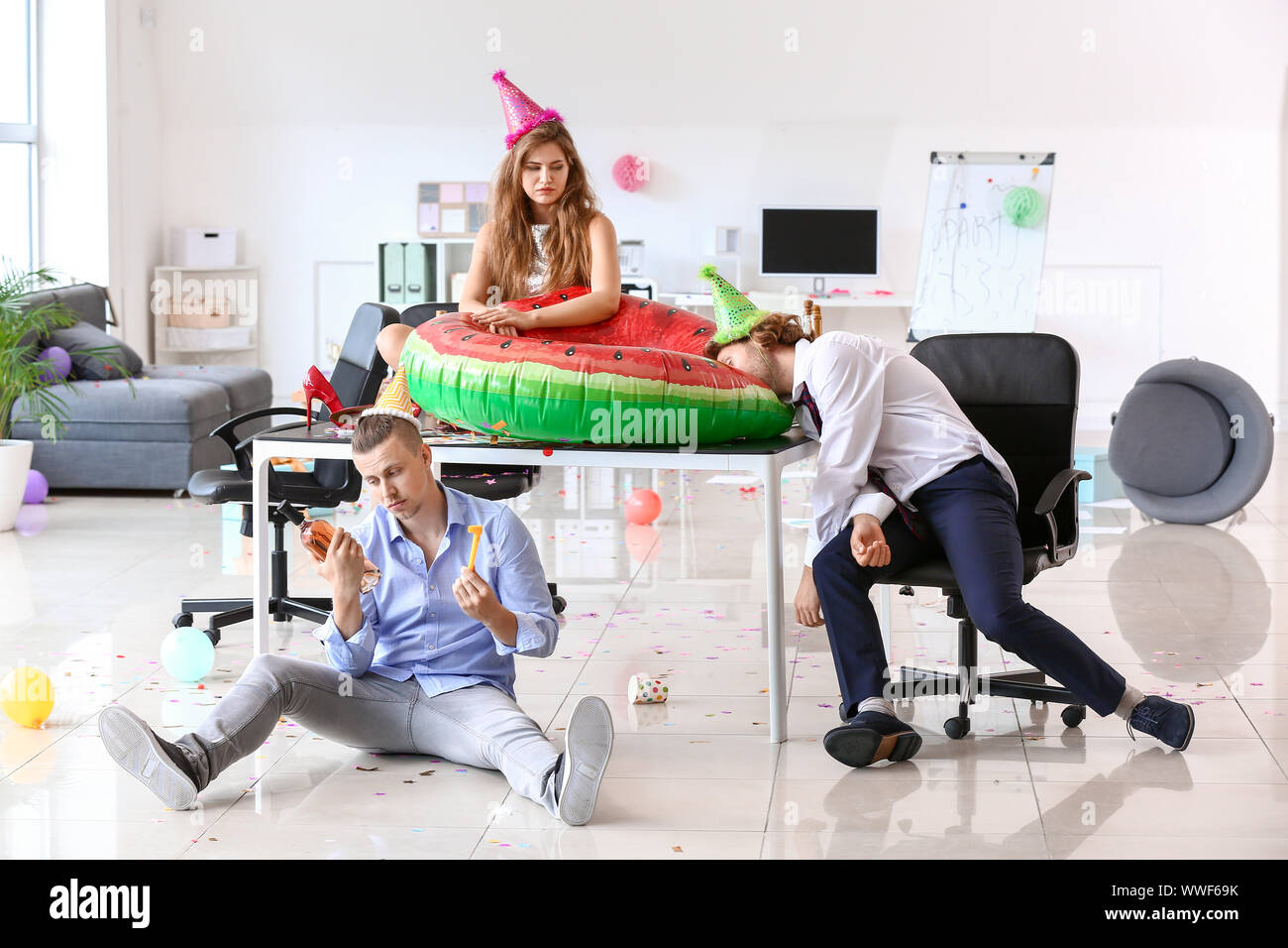 Drunk people after party in office Stock Photo - Alamy