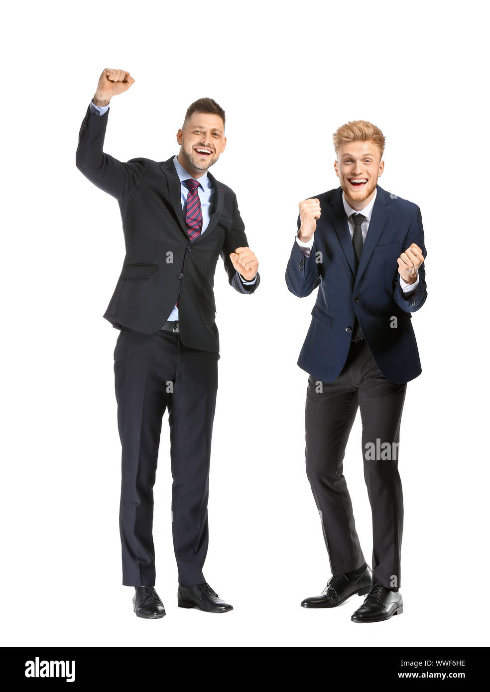 Happy business partners on white background Stock Photo - Alamy