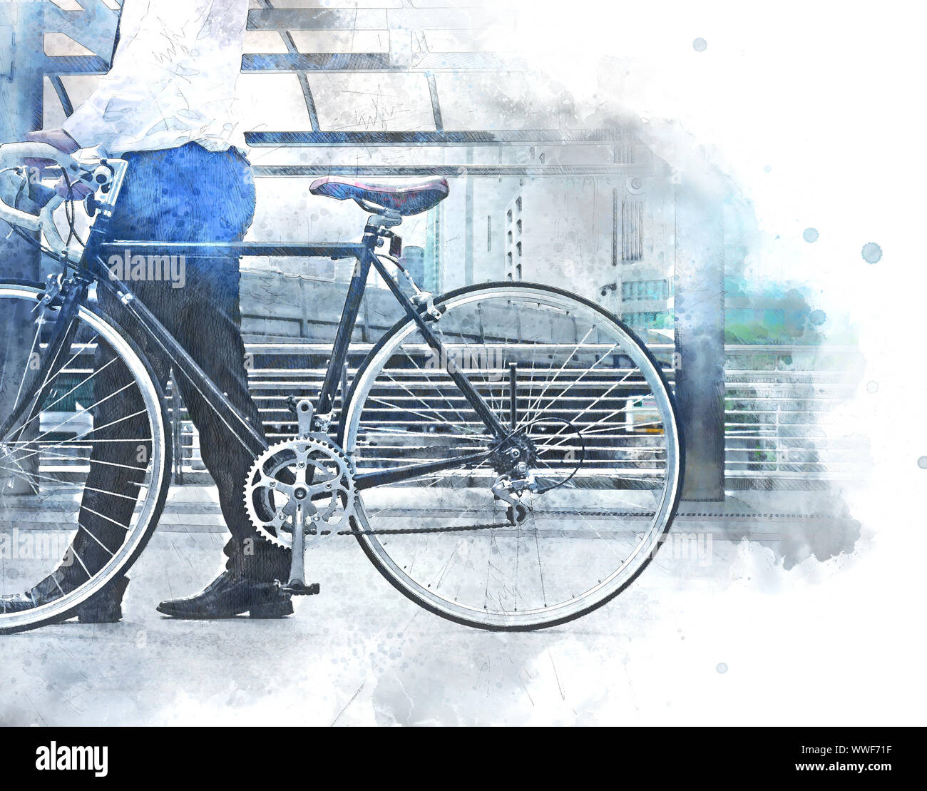 Business man and bicycle walking on street Stock Photo - Alamy
