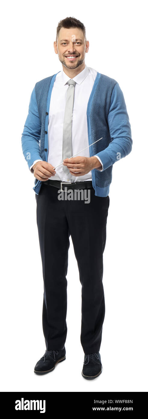 Handsome male teacher on white background Stock Photo - Alamy