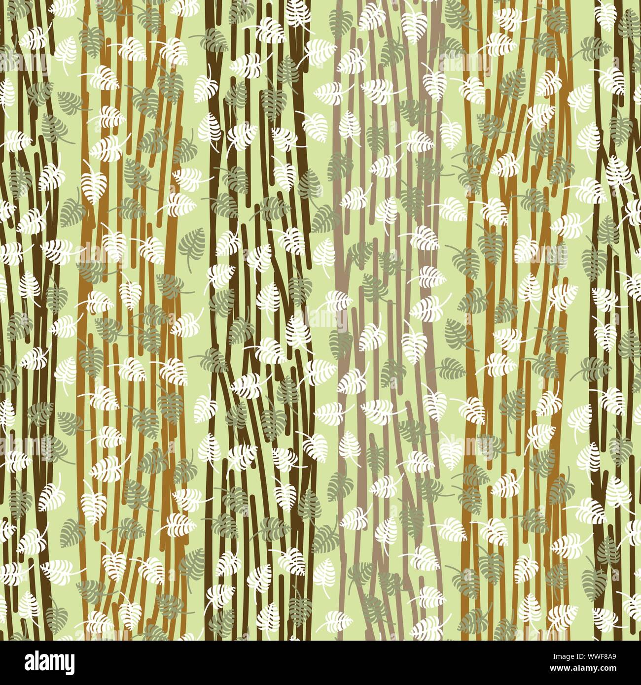 seamless vector forest themed pattern with stripesand leaves in browns ...