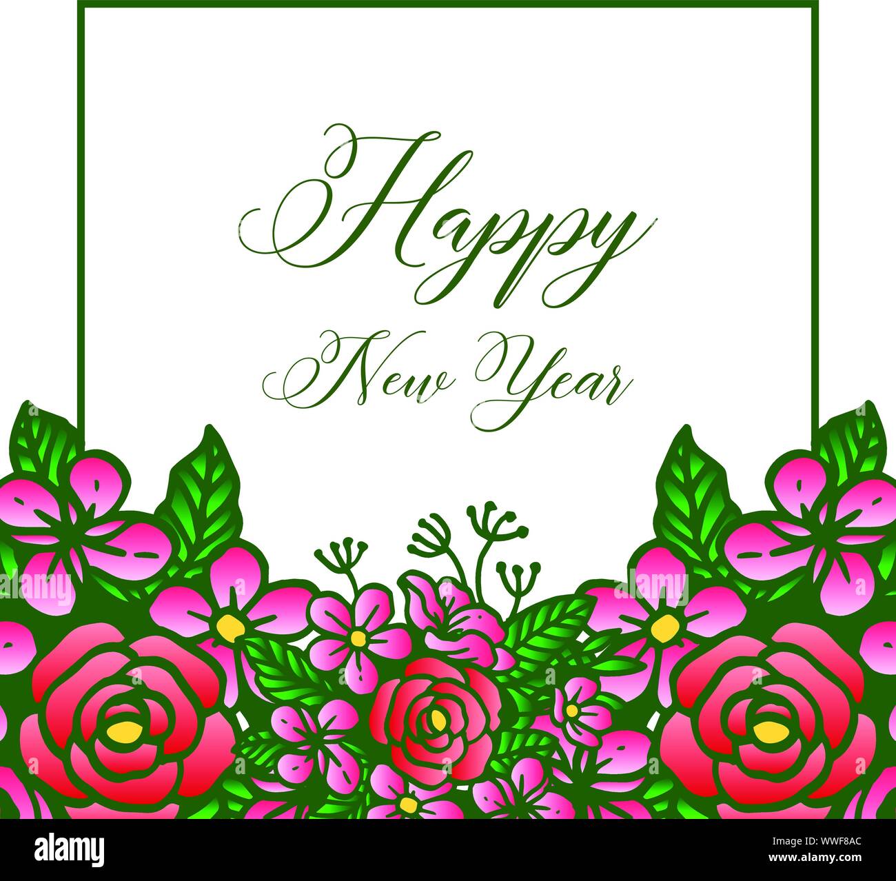 Beautiful greeting card for happy new year celebration, with green ...