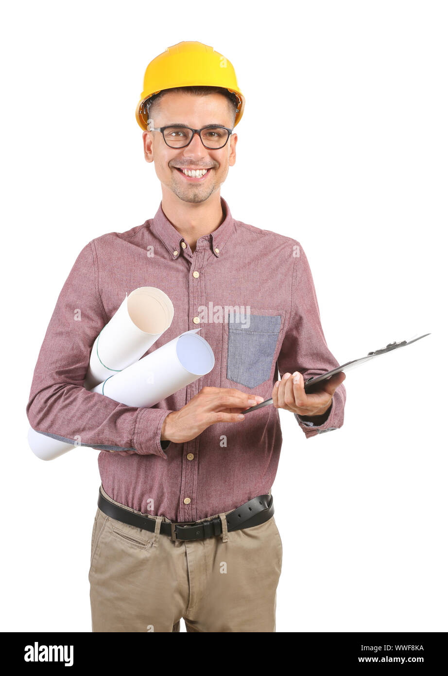 Handsome male architect on white background Stock Photo - Alamy