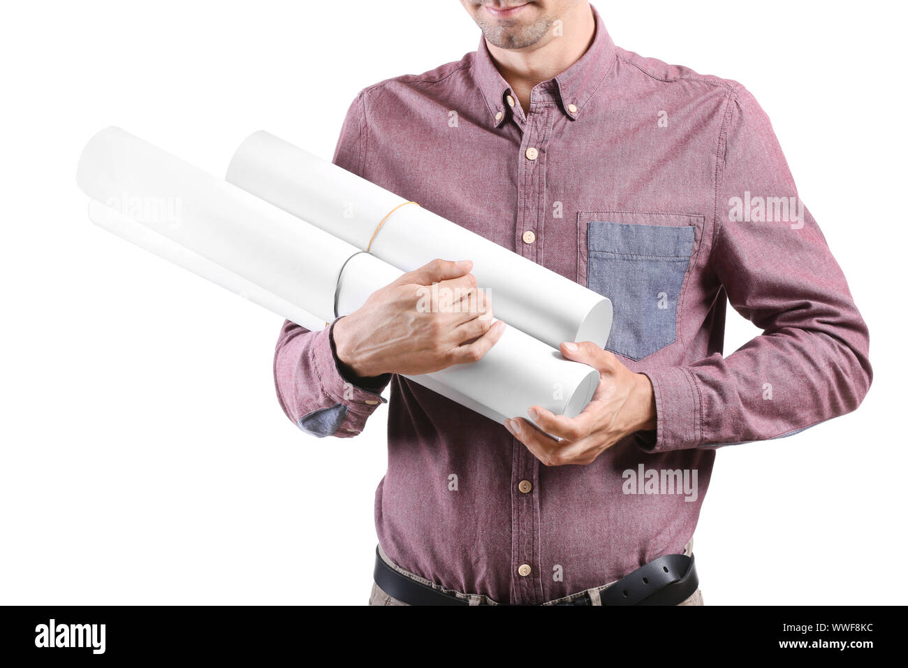 Male architect on white background Stock Photo - Alamy
