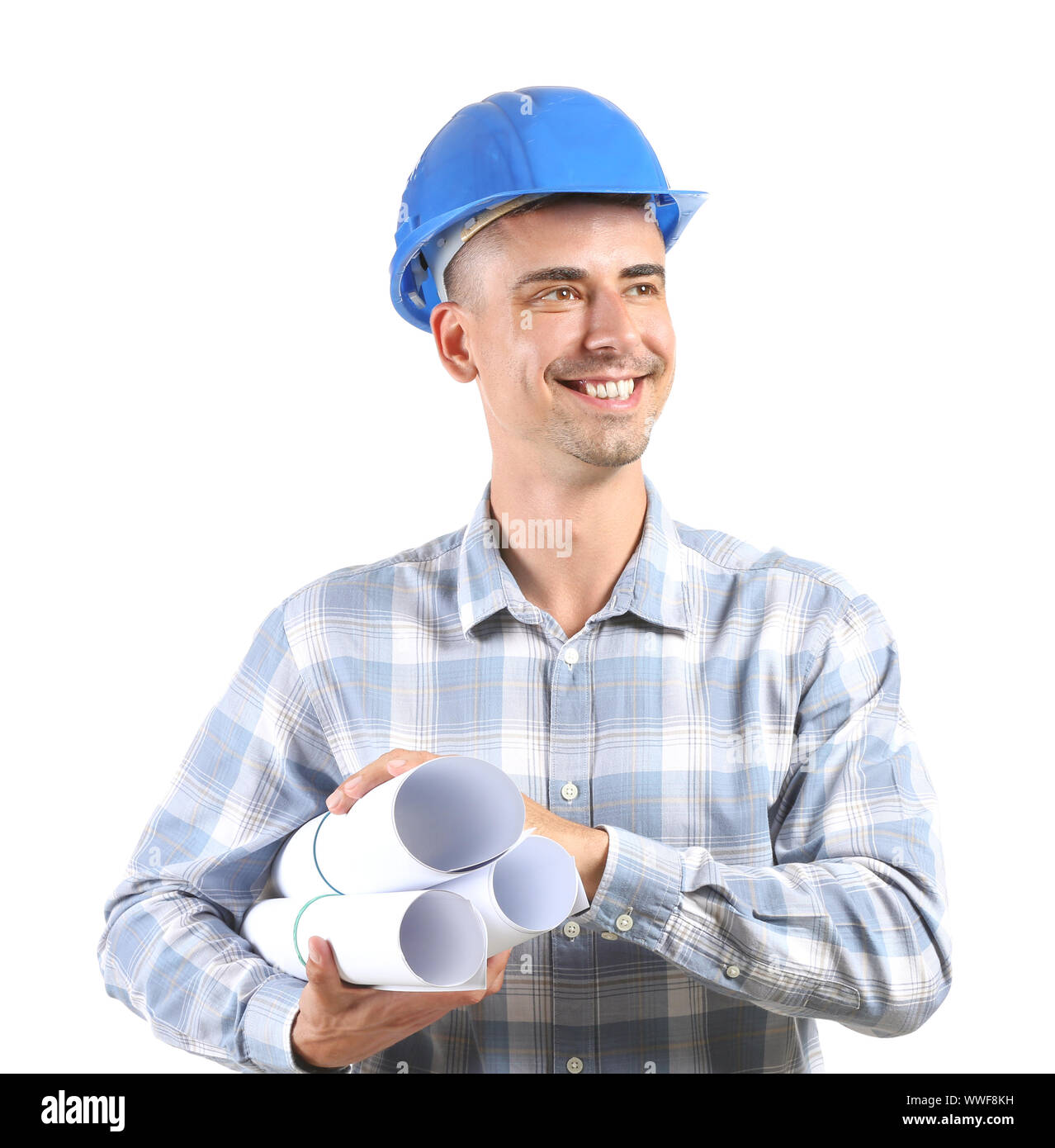 Handsome male architect on white background Stock Photo - Alamy