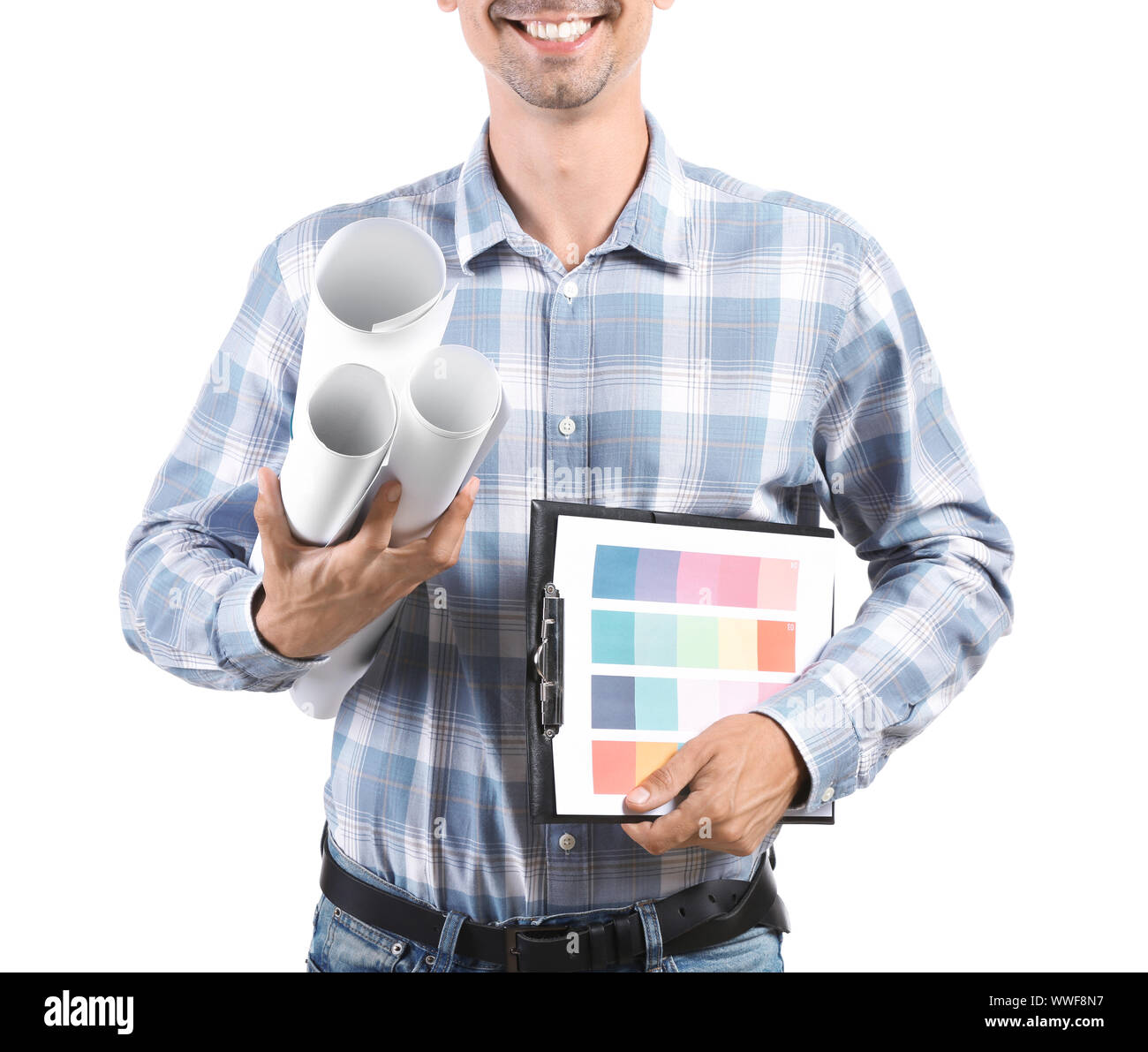 Handsome male architect on white background Stock Photo - Alamy