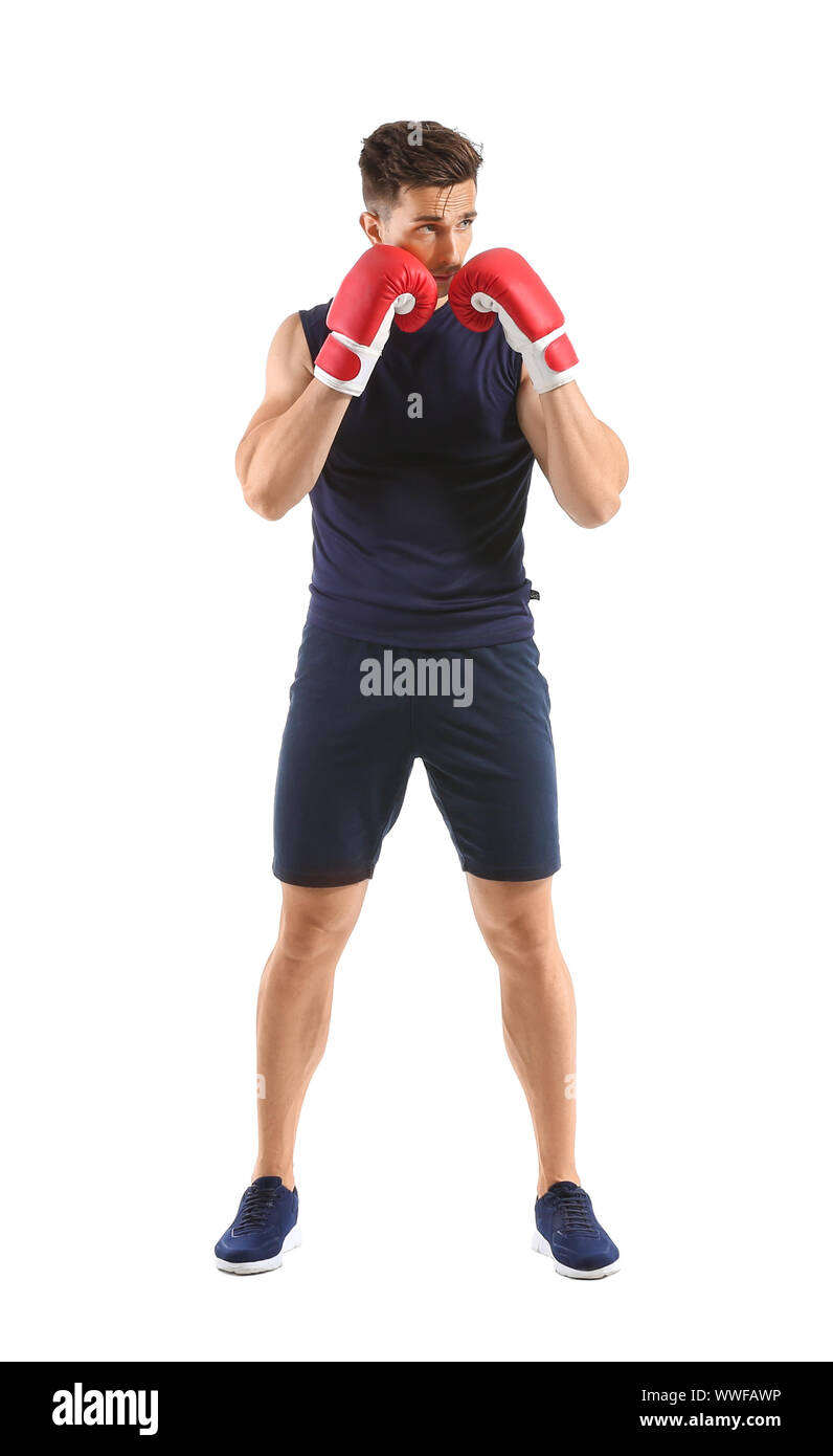Sporty male boxer on white background Stock Photo - Alamy