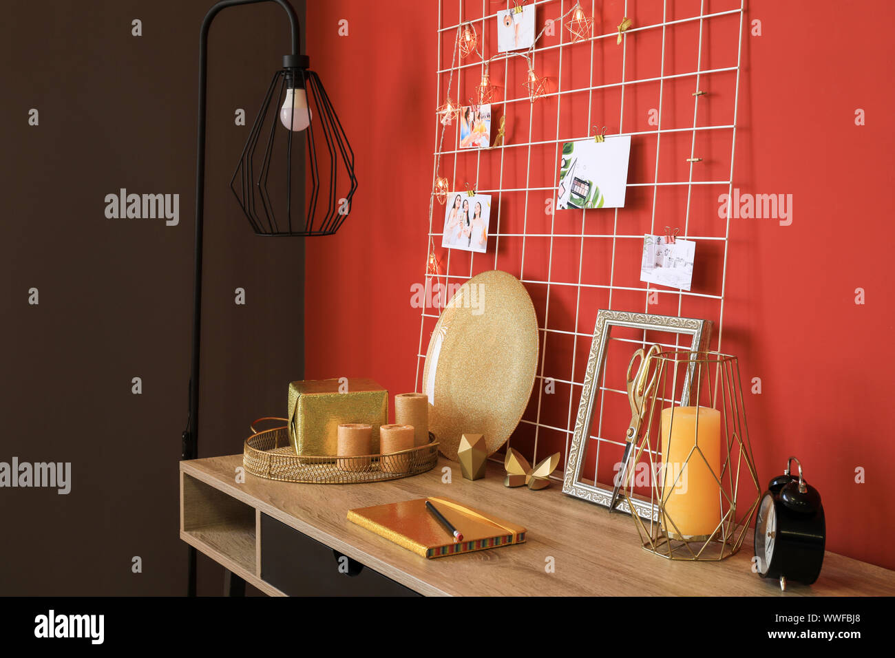 Workplace with mood board in modern room Stock Photo - Alamy