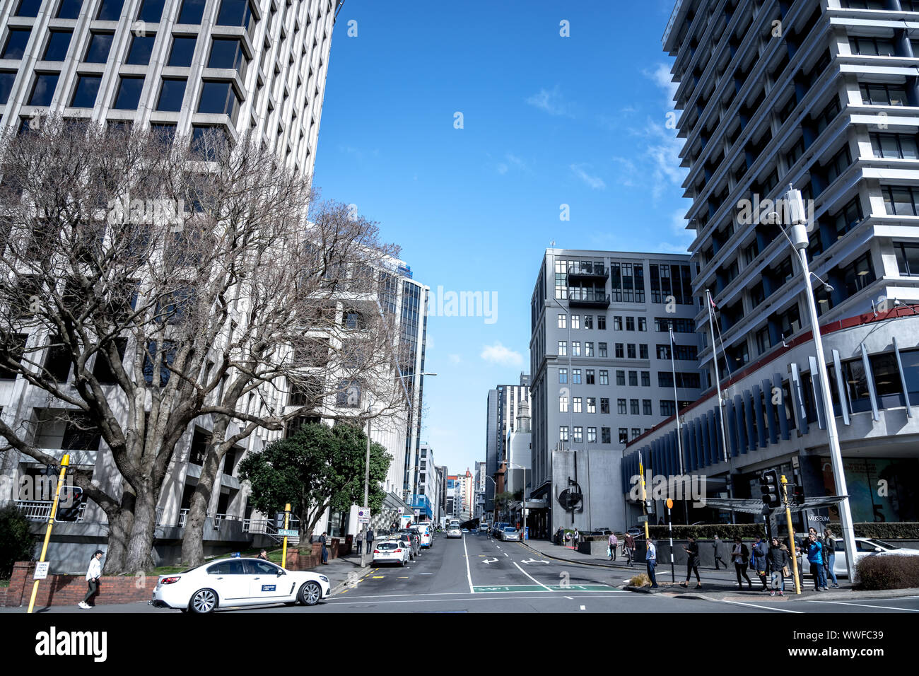 Wellington, New Zealand, 27 Aug, 2019: Buildings and street view in ...