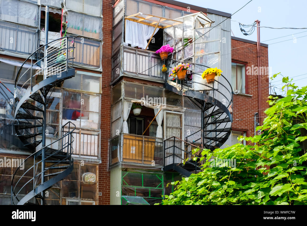 Typical back of an old triplex in Montreal Canada Stock Photo - Alamy