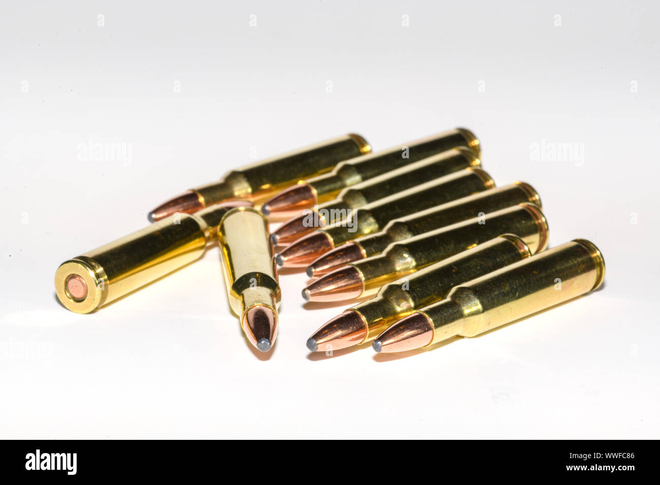 222 rifle ammunition on white background Stock Photo - Alamy