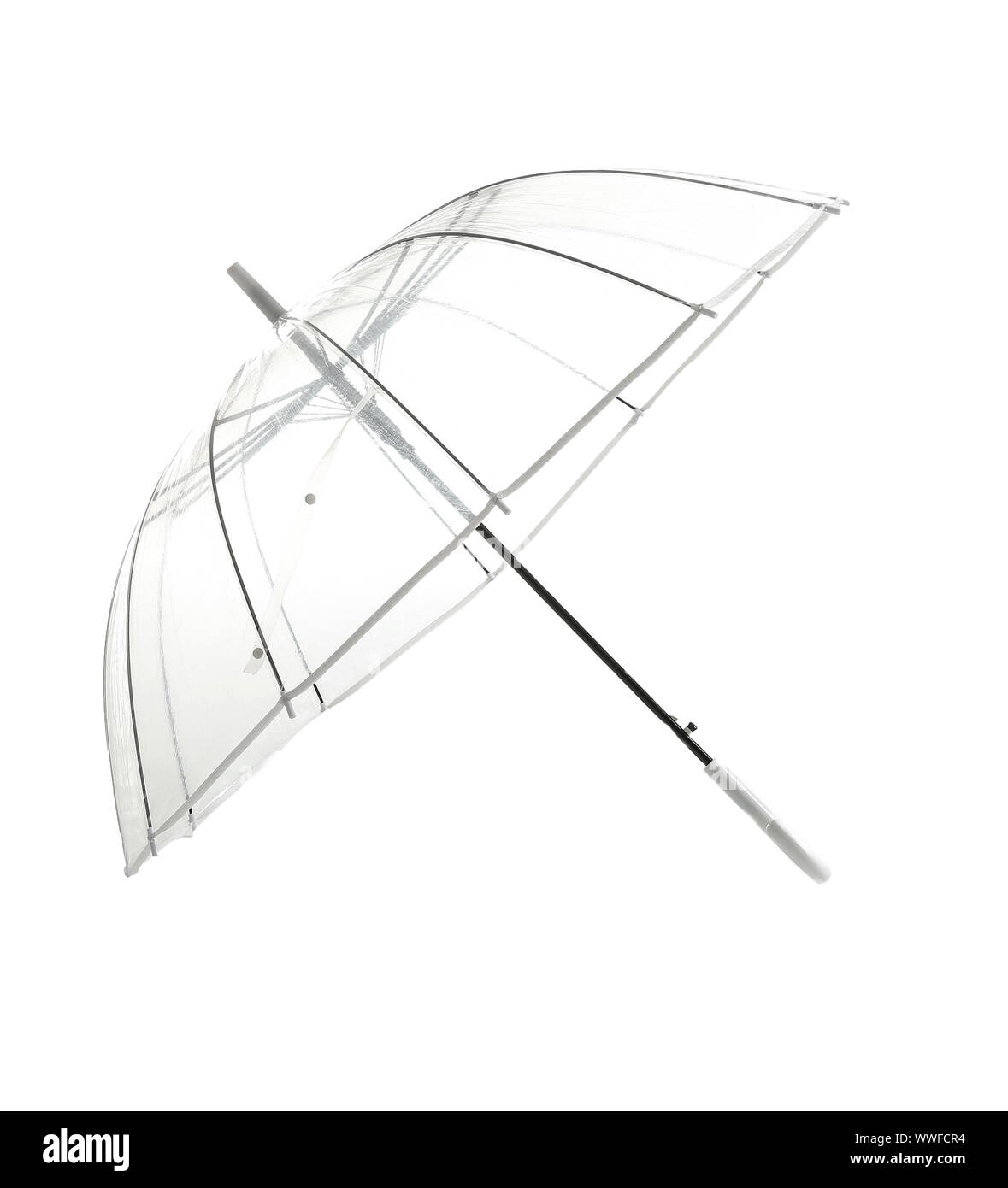 Stylish transparent umbrella on white background Stock Photo - Alamy
