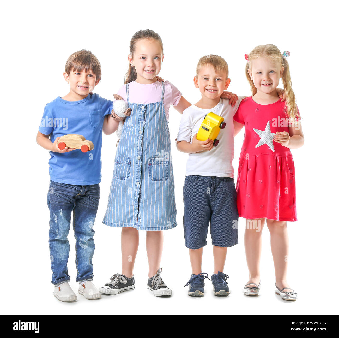 Group of little children on white background Stock Photo - Alamy