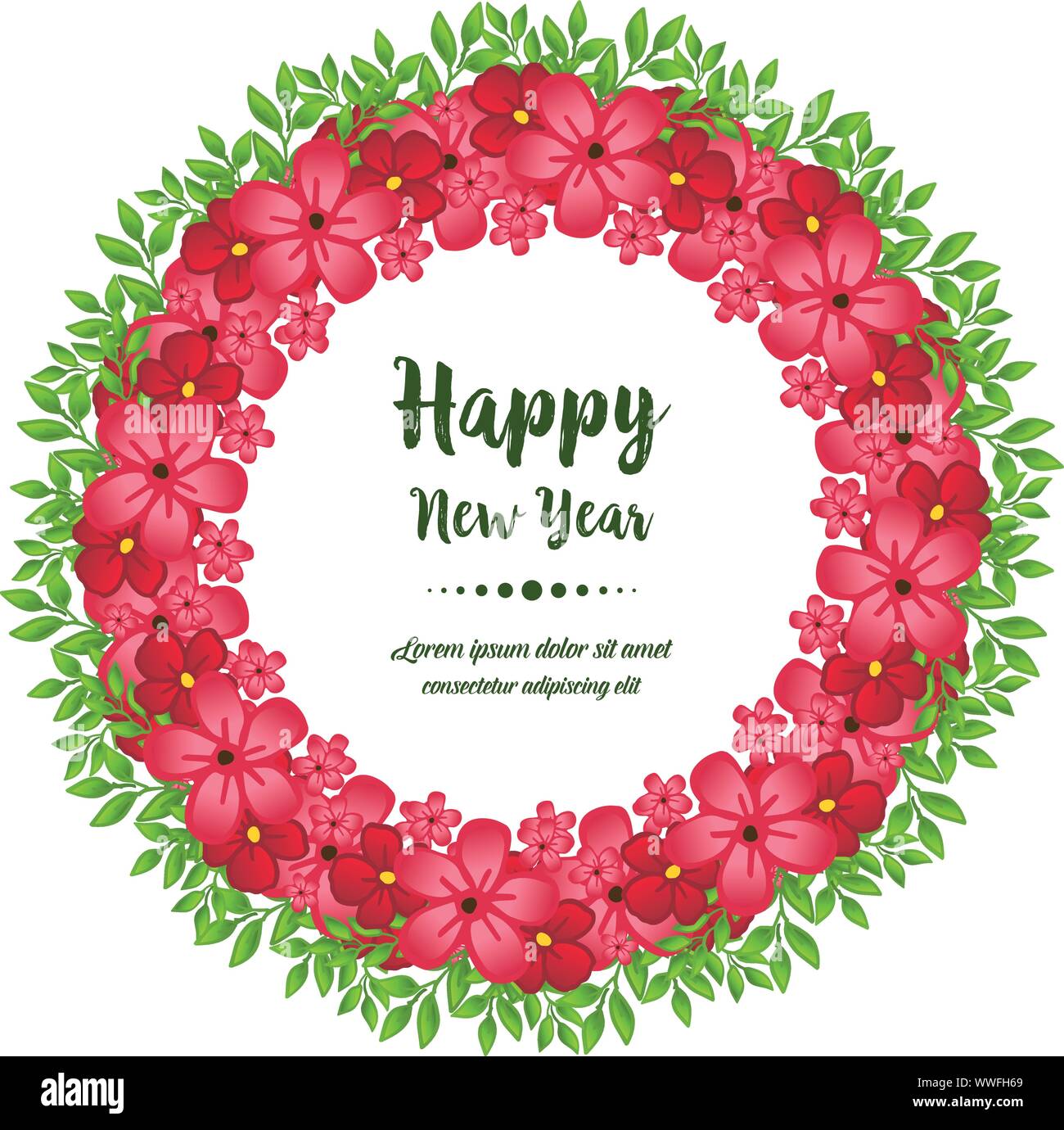 Happy new year greeting card template, with drawing of green leaf ...