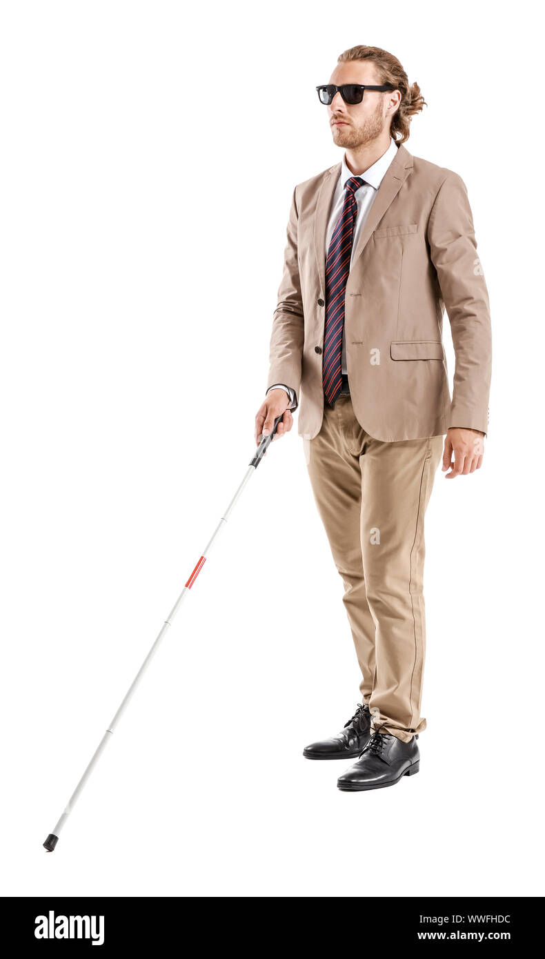 Blind young man on white background Stock Photo - Alamy