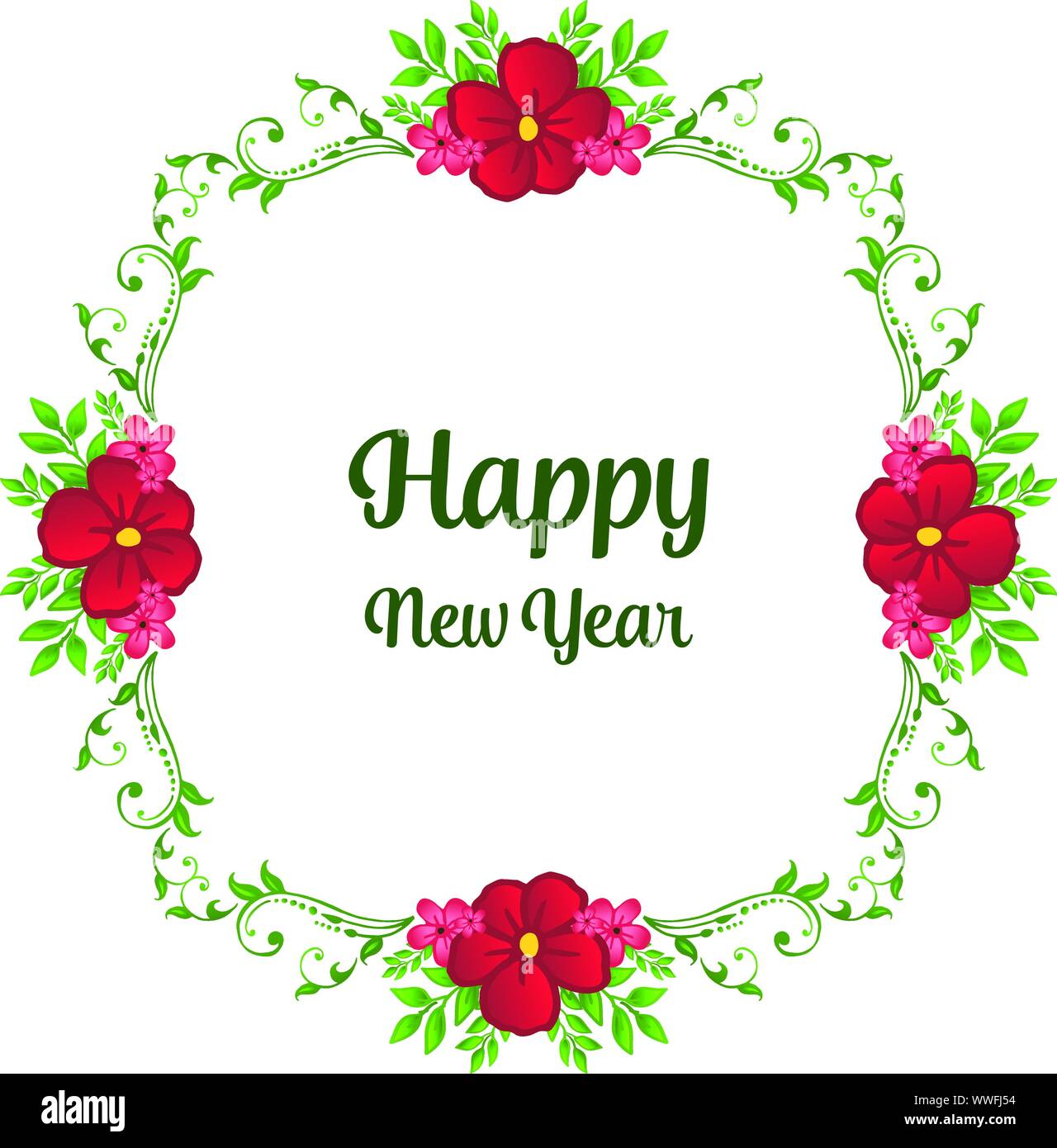 Various bright green leaves and artwork red flower frame, ornate ...