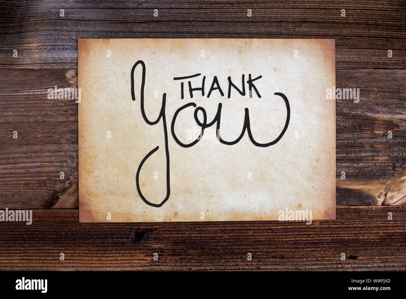 Old Paper, Calligraphy Thank You, Wooden Background Stock Photo - Alamy