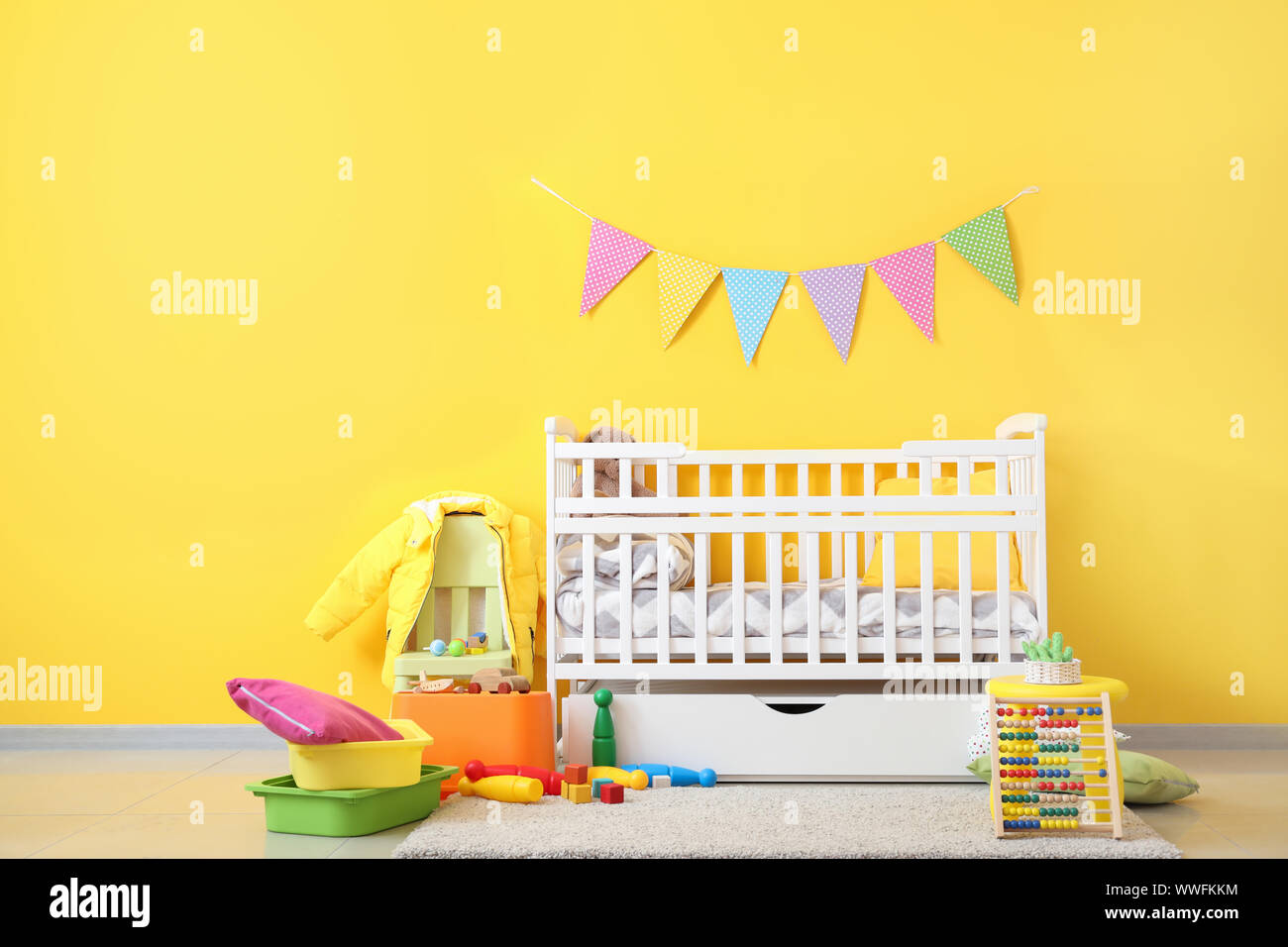 Interior of modern baby room with crib Stock Photo - Alamy