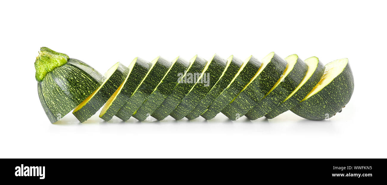 Sliced fresh zucchini squash on white background Stock Photo - Alamy