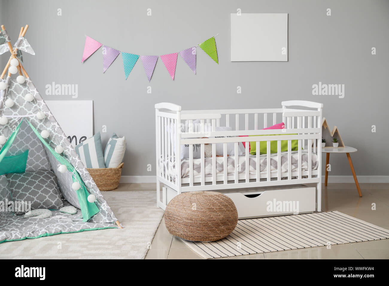 Interior of modern baby room with crib Stock Photo - Alamy